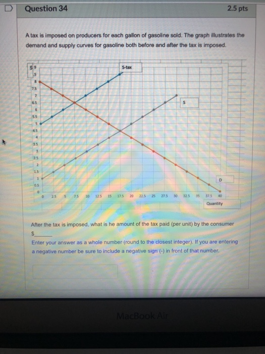 Solved D Question 34 2.5 pts A tax is imposed on producers | Chegg.com