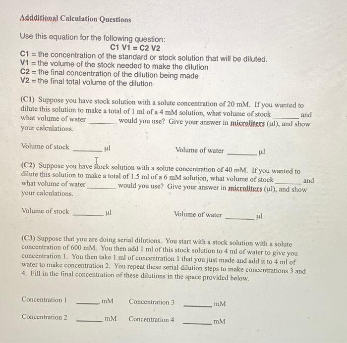 Solved Addditional Calculation Questions Use this equation | Chegg.com