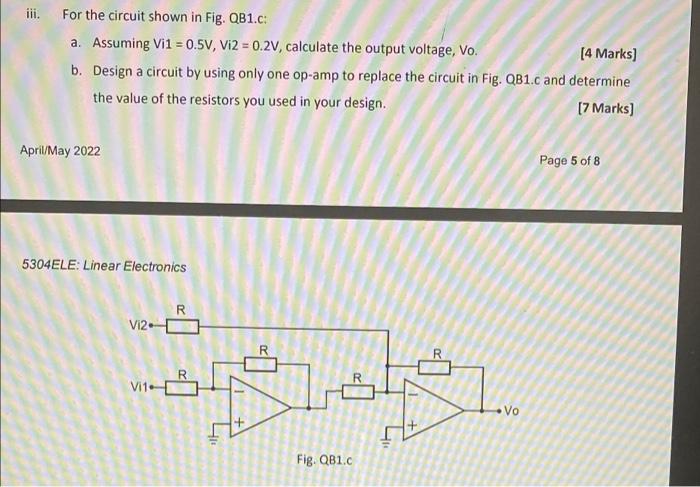 Solved i. Fig. QB1.a shows a non-inverting amplifier. The | Chegg.com