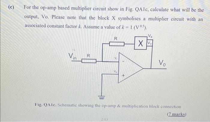 Solved (c) For the op-amp based multiplier circuit show in | Chegg.com