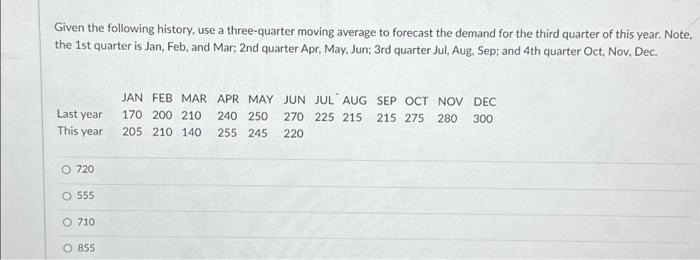 Solved Given the following history, use a three-quarter | Chegg.com