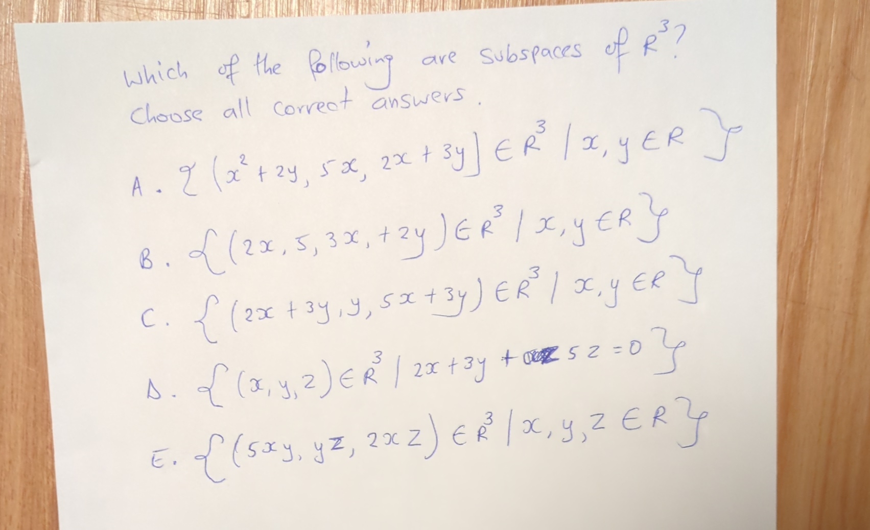 Solved Which of the following are subspaces of R3 ? ﻿choose | Chegg.com