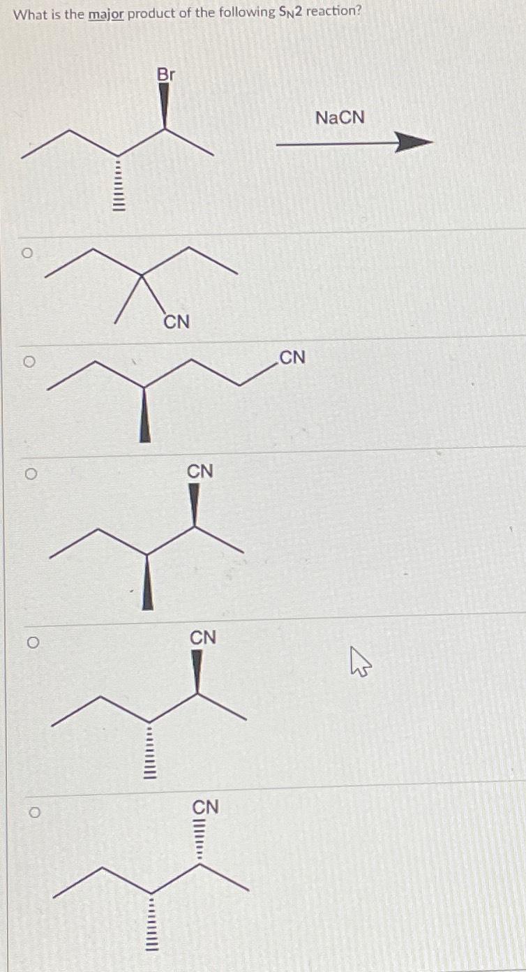 Solved What is the major product of the following SN2 | Chegg.com