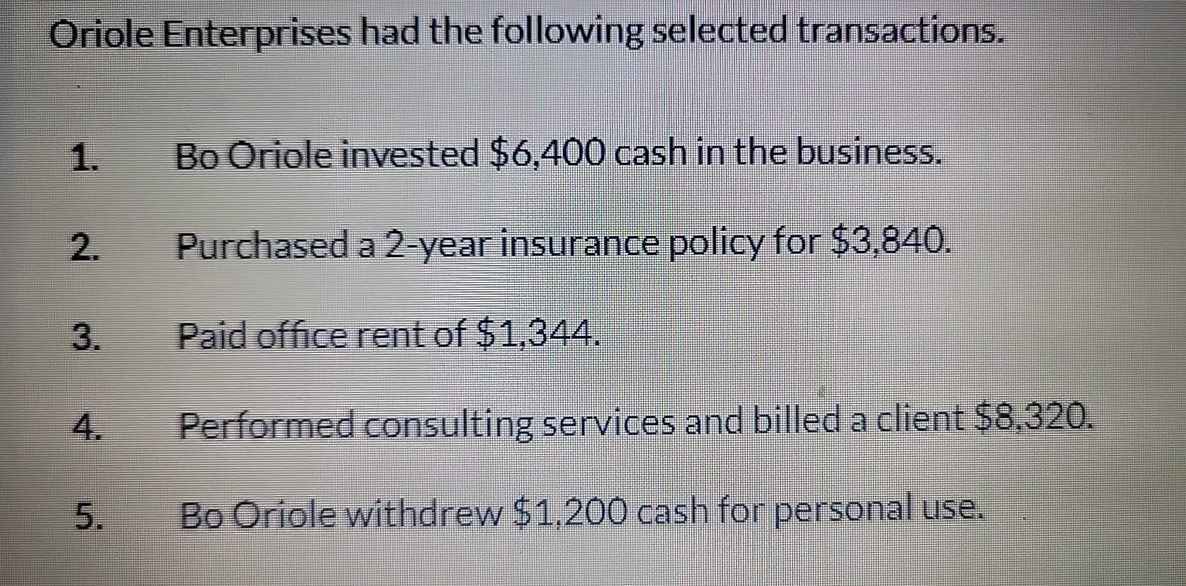 Solved Oriole Enterprises had the following selected | Chegg.com