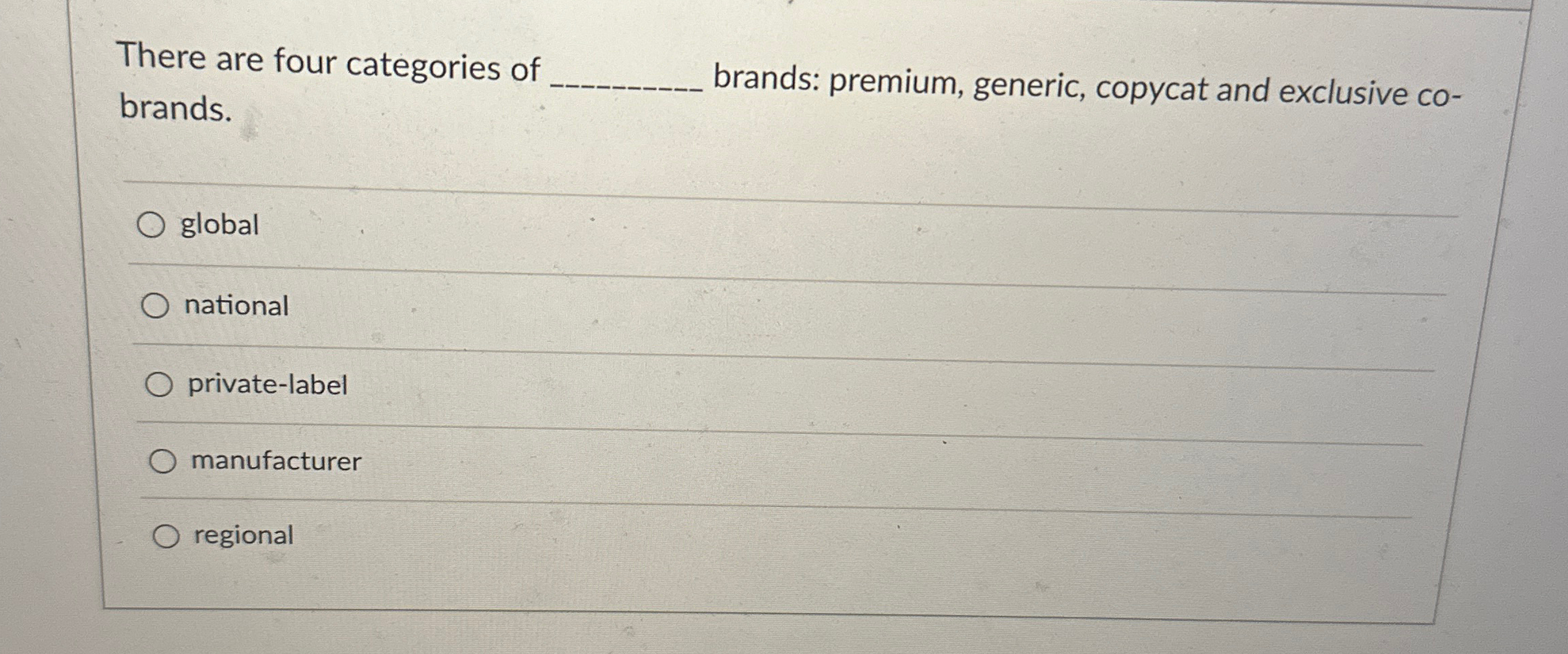 Solved There are four categories of brands. brands: premium, | Chegg.com