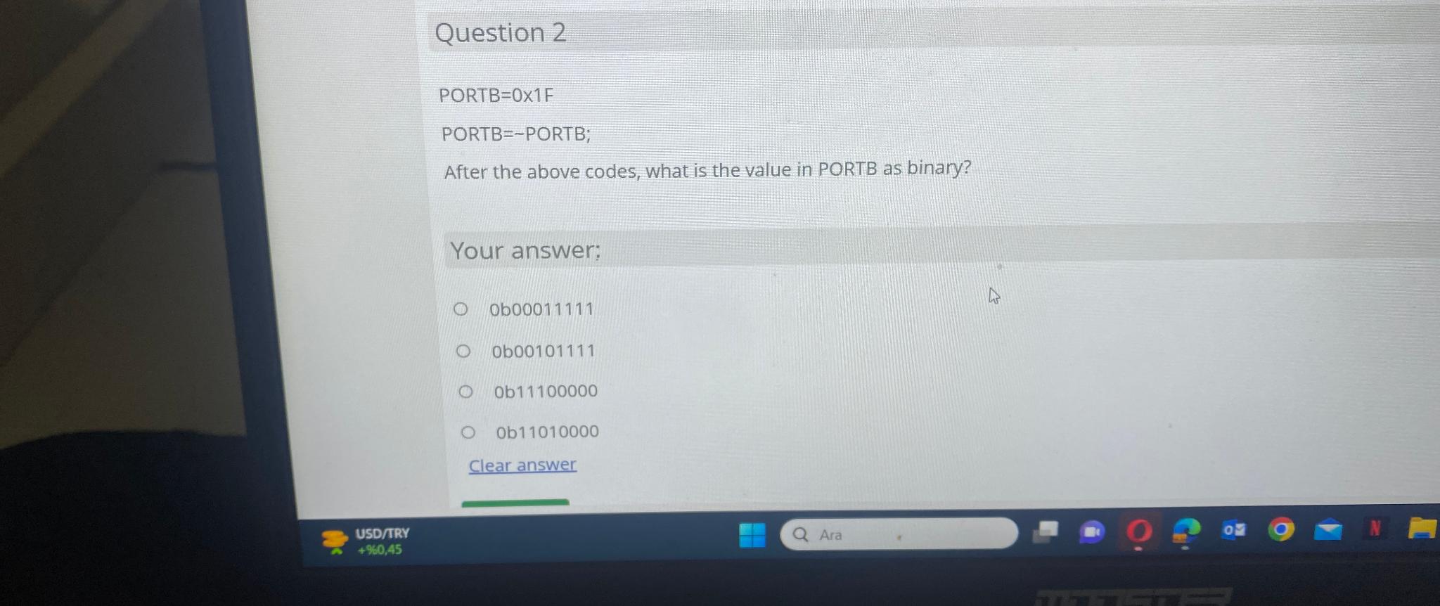 Solved Question 2PORTB =0×1FPORTB=-PORTB;After the above | Chegg.com