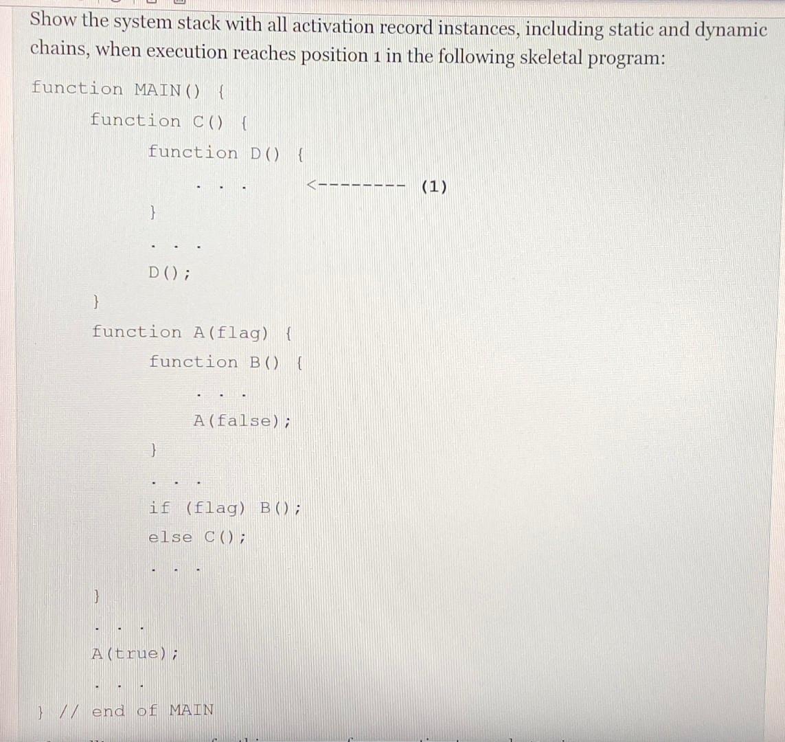 Solved Show the system stack with all activation record | Chegg.com