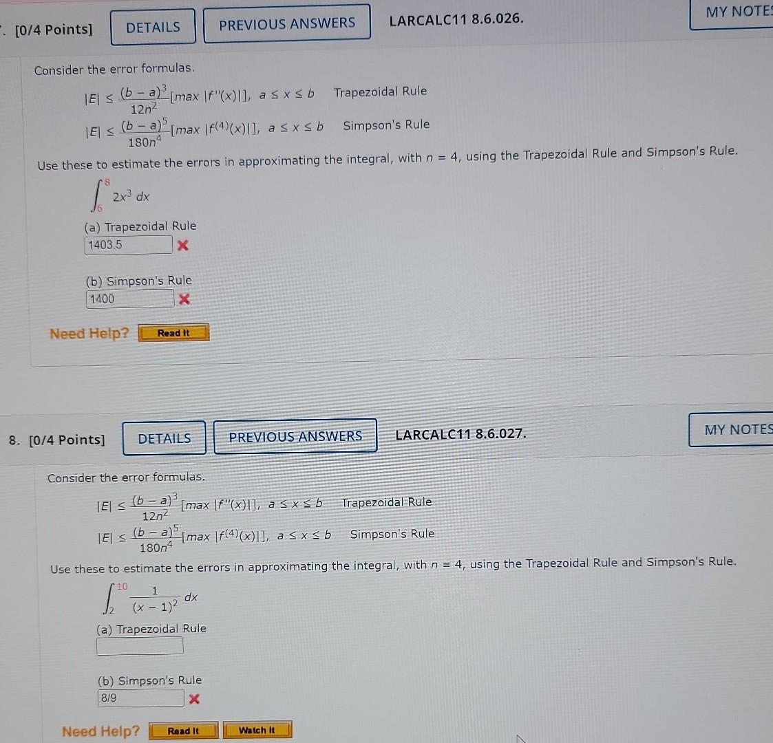 Solved Consider the error formulas. | Chegg.com