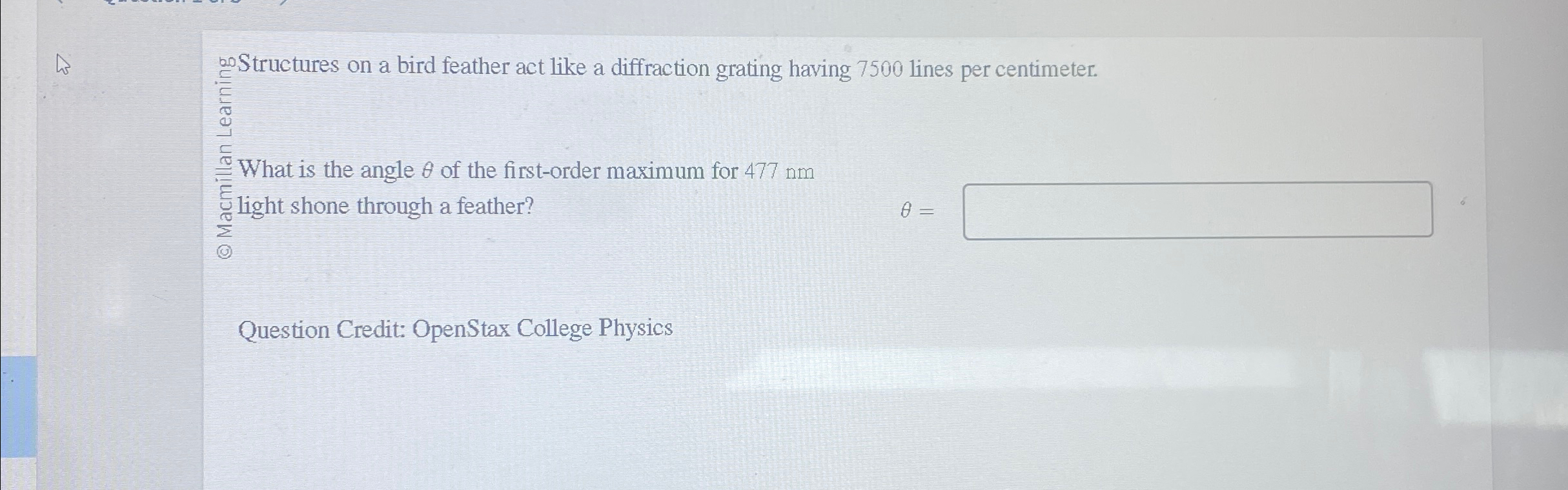 Solved boStructures on a bird feather act like a diffraction | Chegg.com