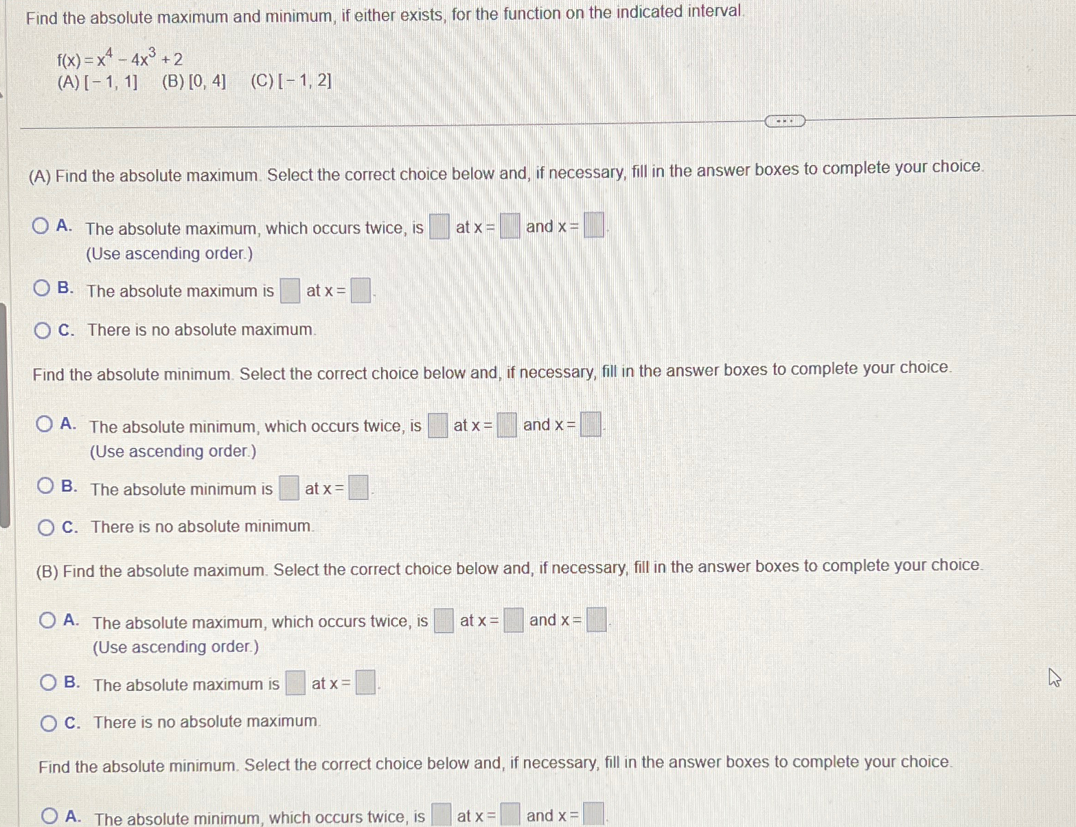Solved Find the absolute maximum and minimum, if either | Chegg.com