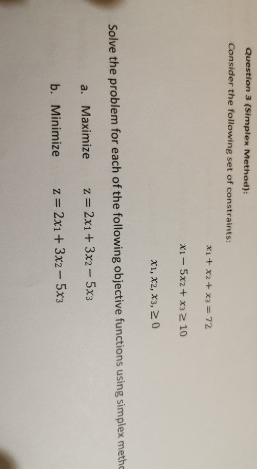 Solved Question 3 (Simplex Method): Consider the following | Chegg.com