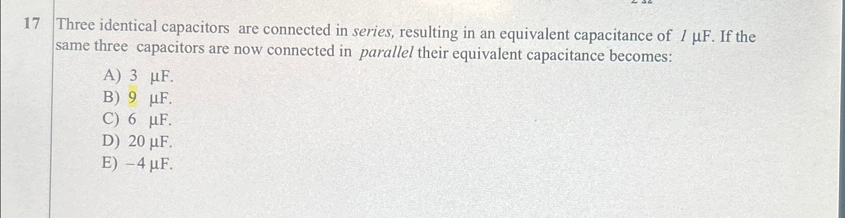 Solved 17 ﻿Three identical capacitors are connected in | Chegg.com