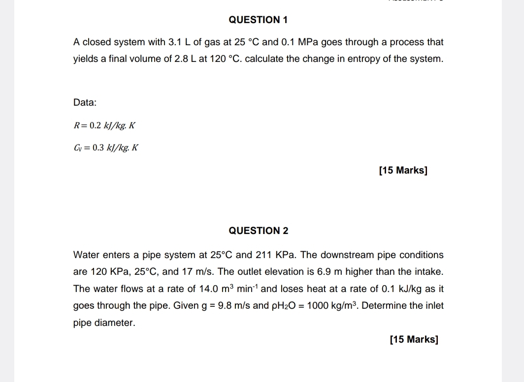 Solved QUESTION 1A closed system with 3.1 ﻿L of gas at 25°C | Chegg.com