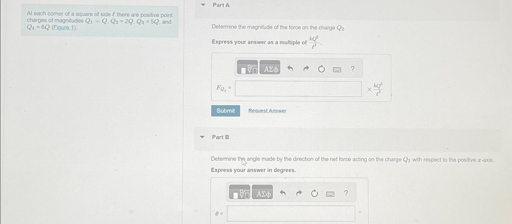 Solved At each corner of a square of side l ﻿there are | Chegg.com