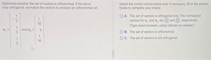 Solved Determine whether the set of vectors is orthonormal. | Chegg.com