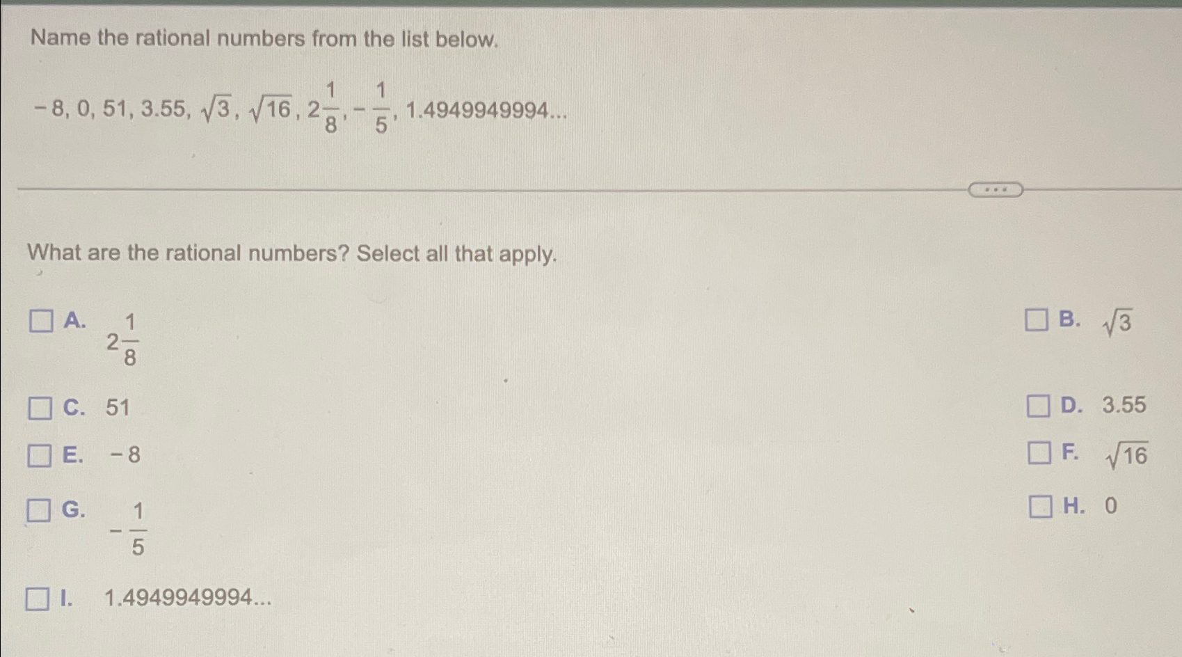 Solved Name the rational numbers from the list | Chegg.com