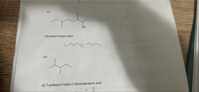 Solved (c) (d) pentyl propyl ether (e) (f) | Chegg.com