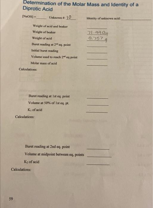 Solved Determination of the Molar Mass and Identity of a | Chegg.com