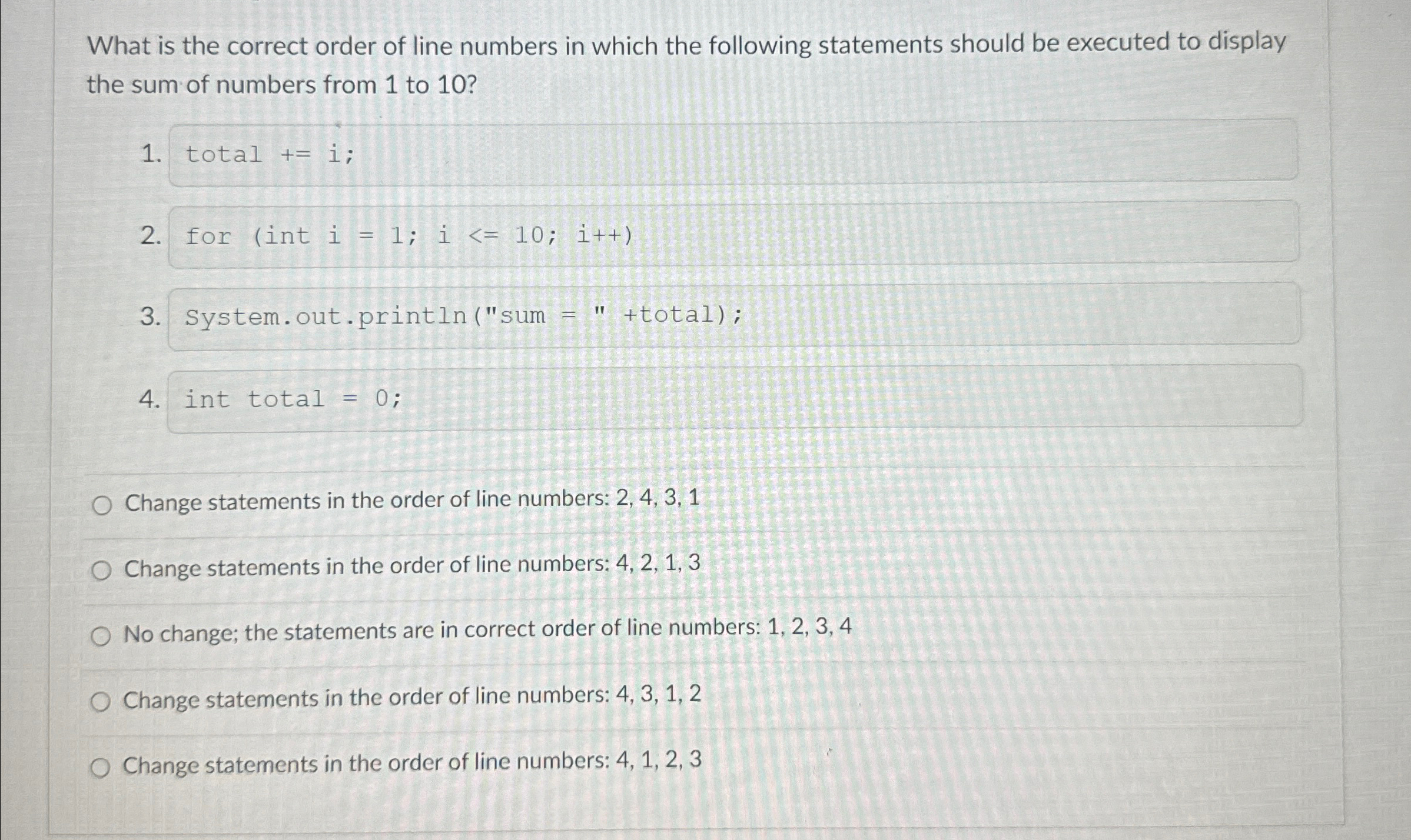 Solved What is the correct order of line numbers in which | Chegg.com