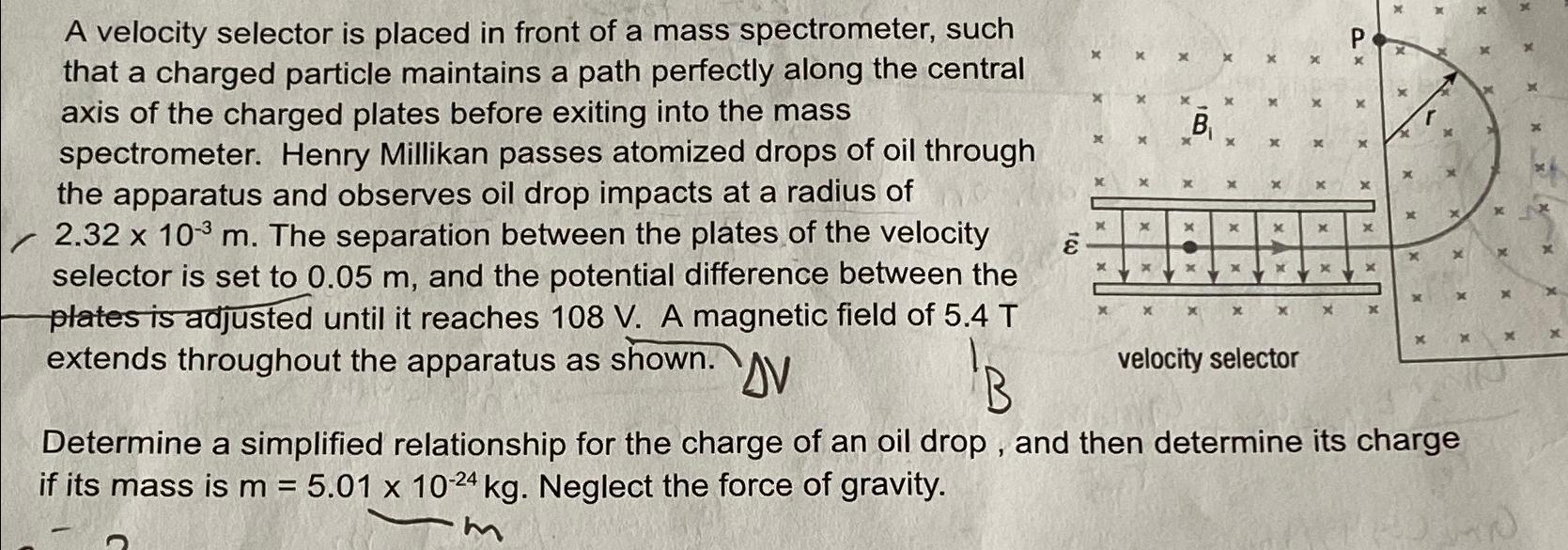 Solved A velocity selector is placed in front of a mass | Chegg.com