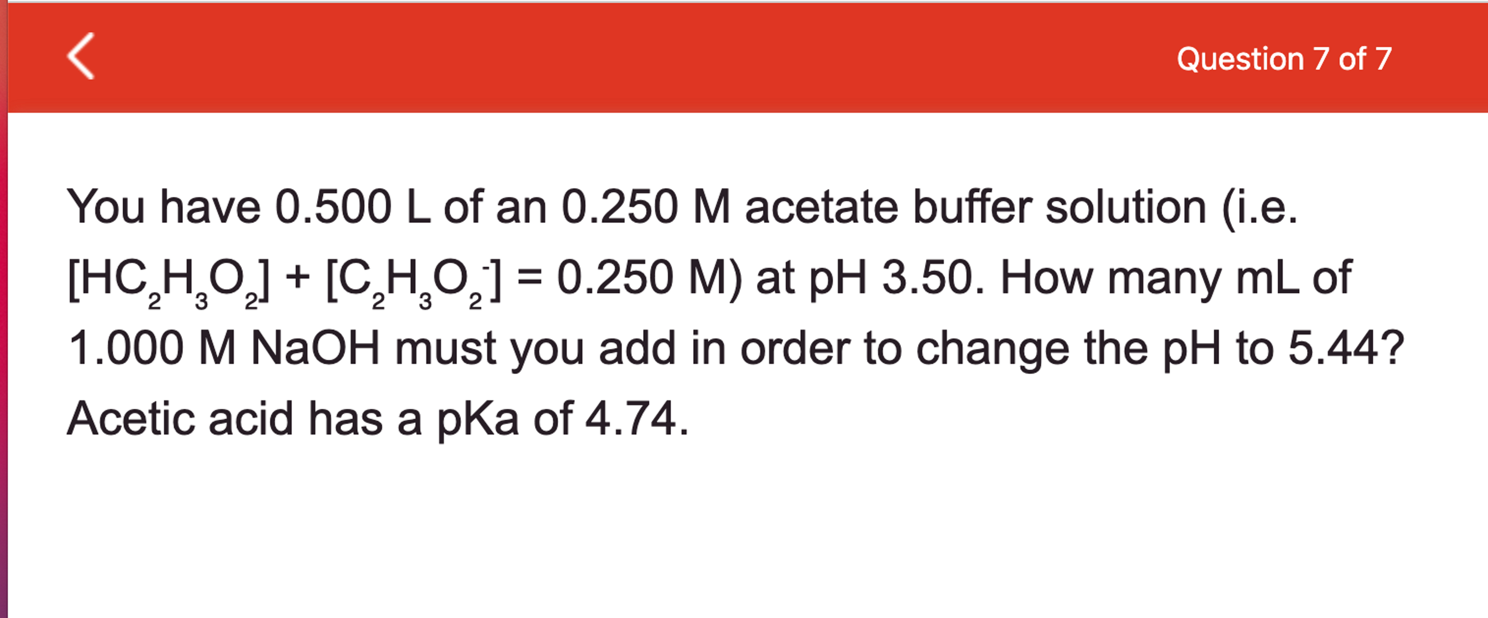 Solved You have 0.500 ﻿L of an 0.250 ﻿M acetate buffer | Chegg.com