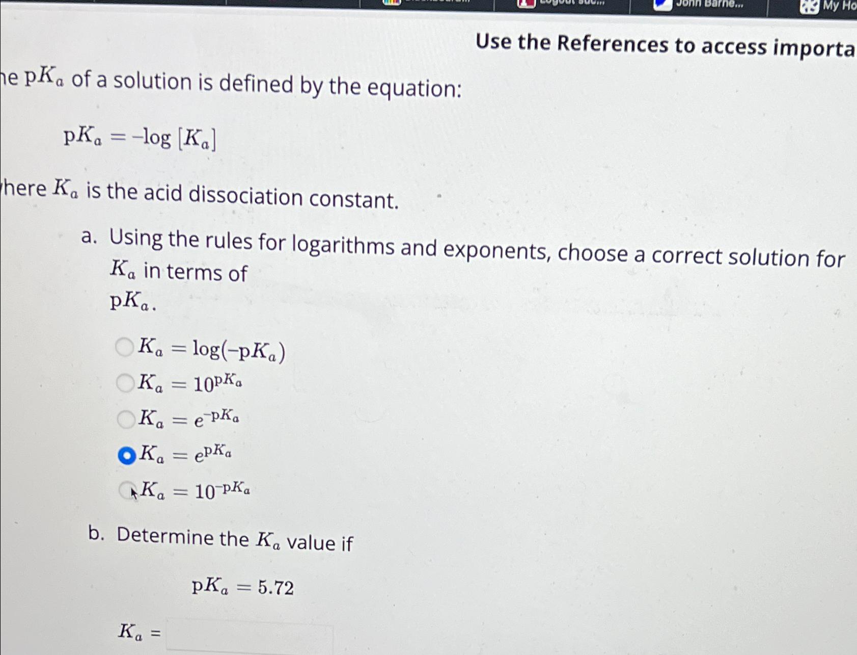 Solved Use the References to access importahe pKa ﻿of a | Chegg.com