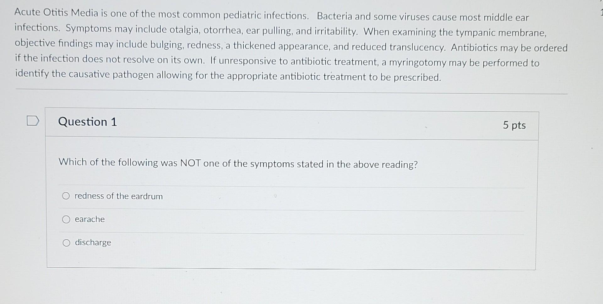 Solved Acute Otitis Media is one of the most common | Chegg.com