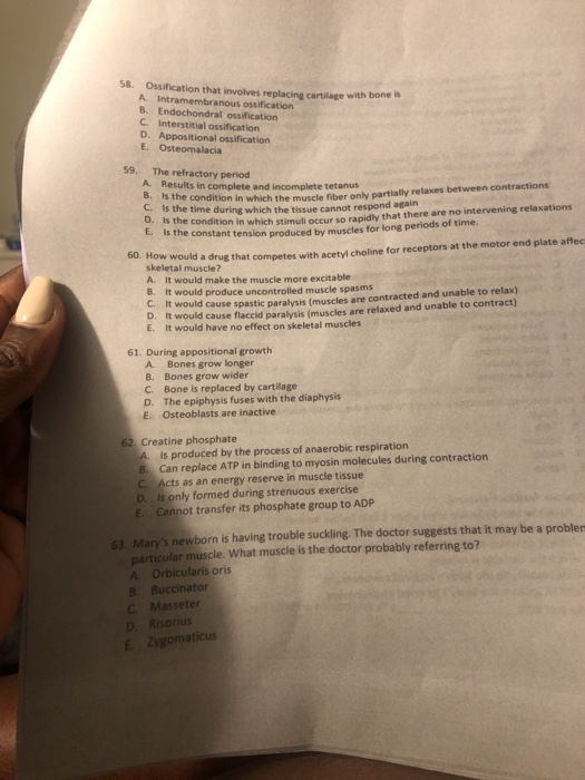 Solved 58 Ossification that involves replacing cartilage | Chegg.com