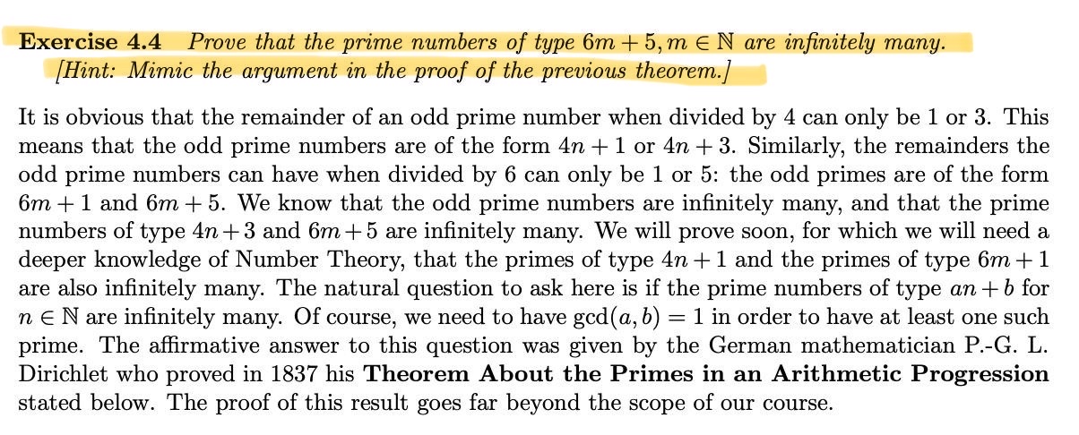 Solved Exercise 4.4 ﻿Prove that the prime numbers of type | Chegg.com