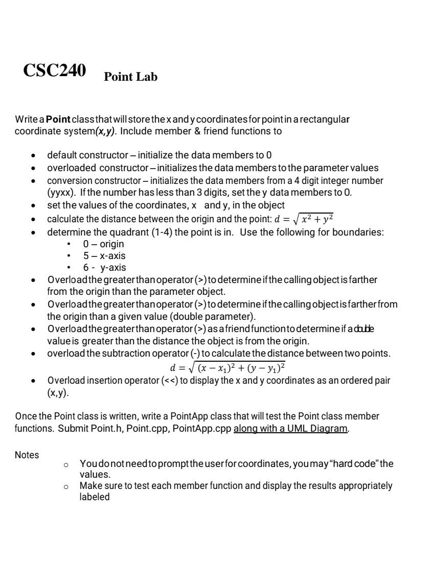 Solved CSC240 Point Lab Write a Point class that will store | Chegg.com