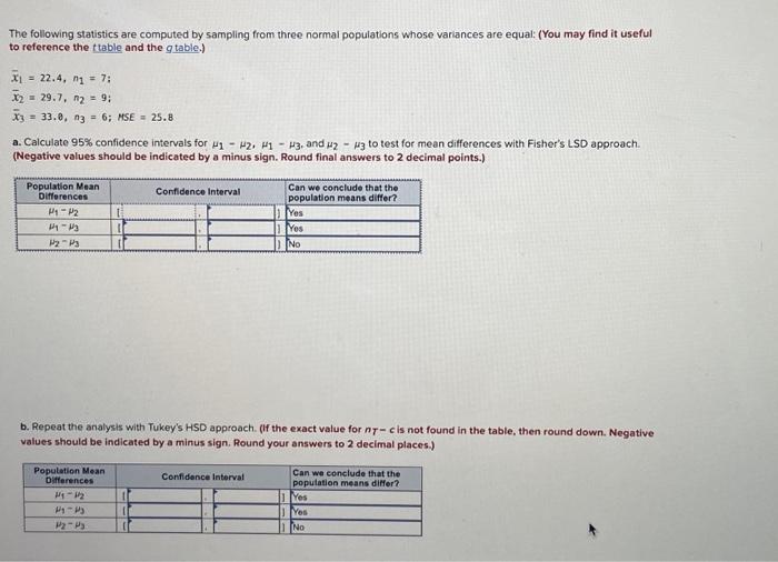 Solved The following statistics are computed by sampling | Chegg.com