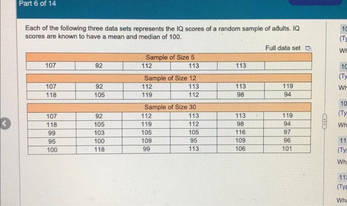 Part 6 of 14 Each of the following three data sets | Chegg.com