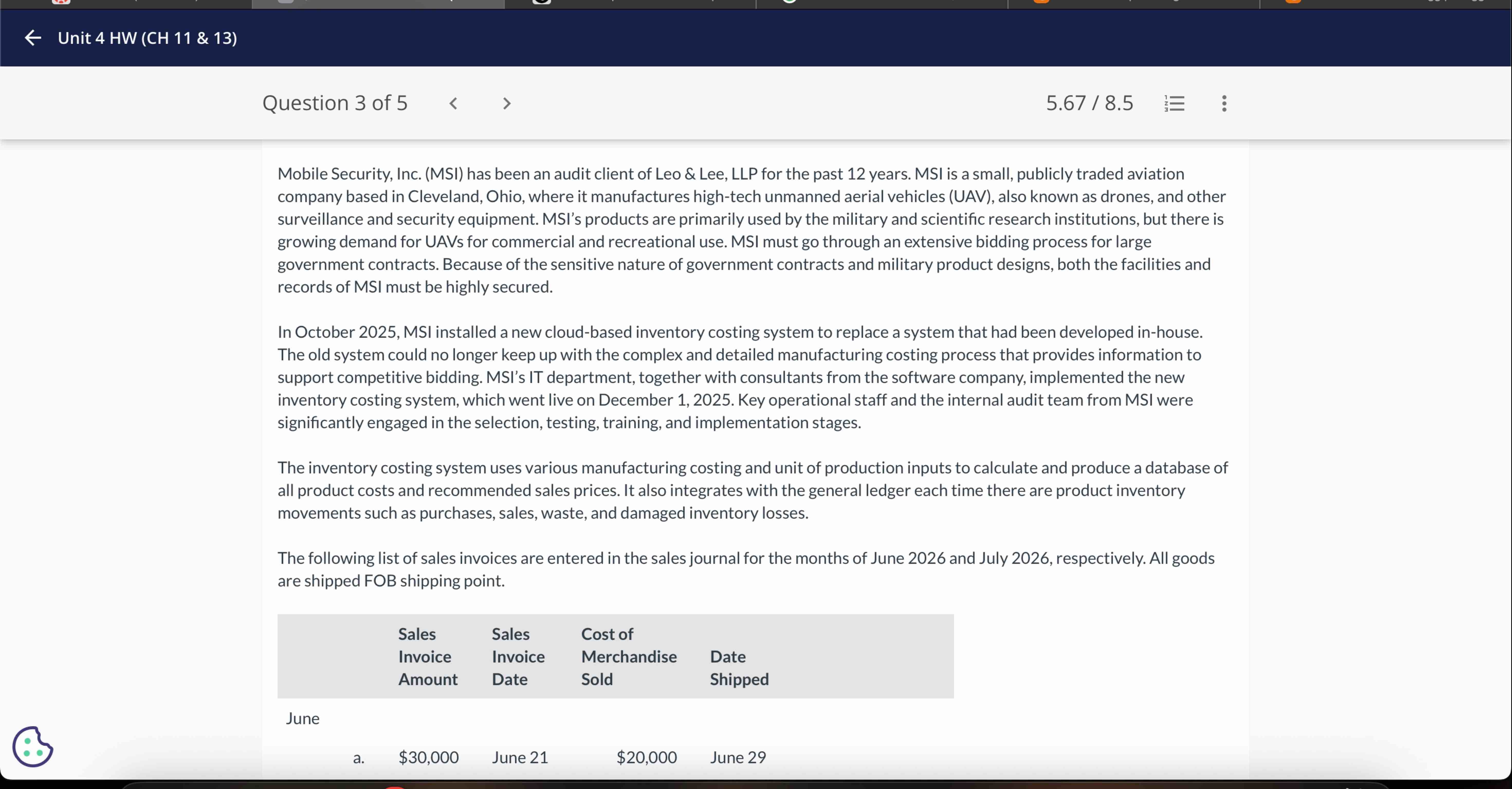 Solved Mobile Security, Inc. (MSI) ﻿has been an ﻿audit | Chegg.com