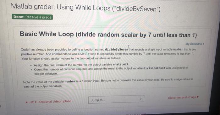 Solved Matlab Grader Using While Loops Dividebyseven 