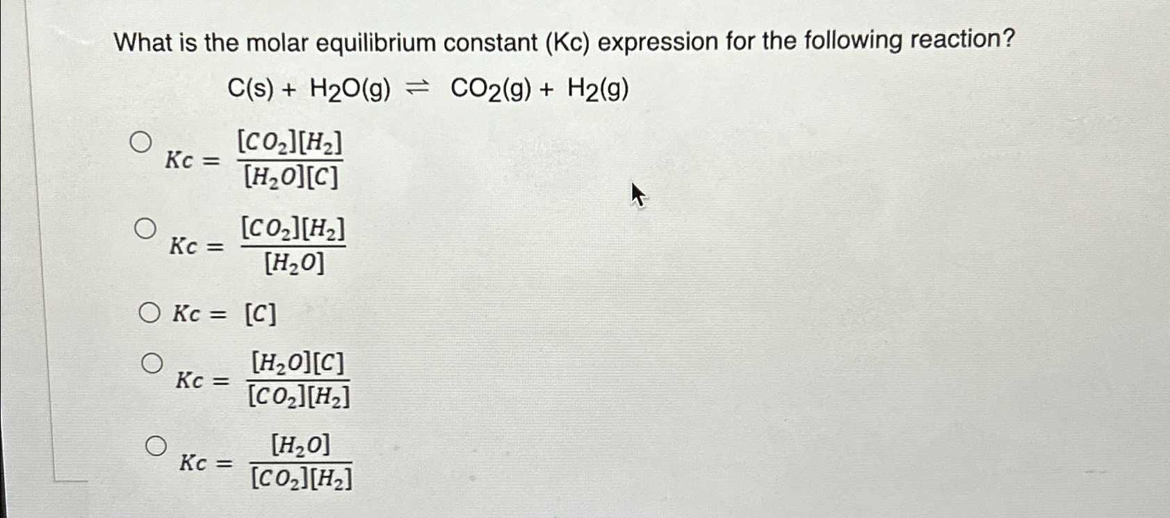 Solved What is the molar equilibrium constant (Kc) | Chegg.com