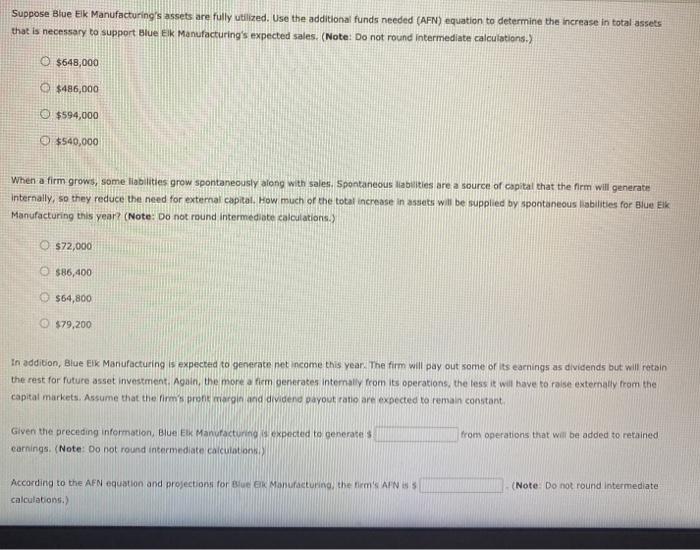 Solved 2. The Additional Funds Needed (AFN) equation Blue Ek | Chegg.com