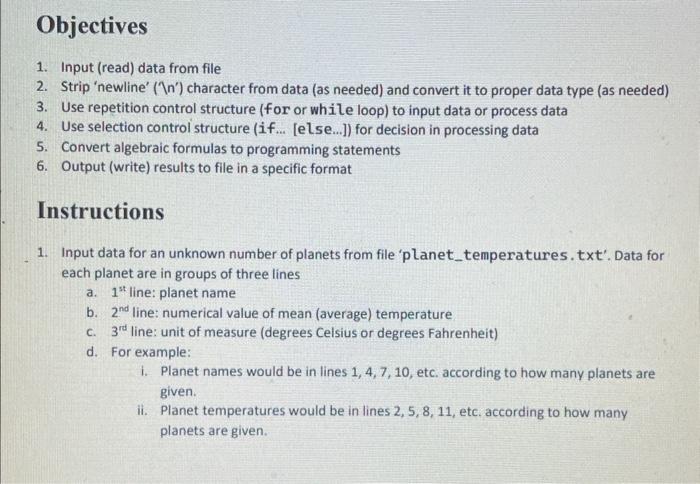 Solved Objectives 1. Input (read) data from file 2. Strip | Chegg.com