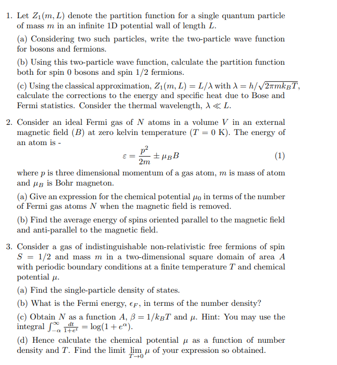 Solved Let Z1(m,L) ﻿denote the partition function for a | Chegg.com