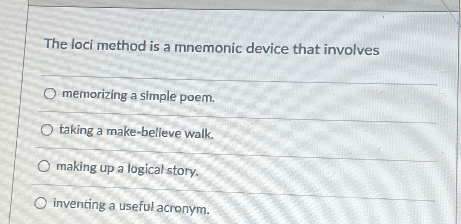 Solved The loci method is a mnemonic device that | Chegg.com