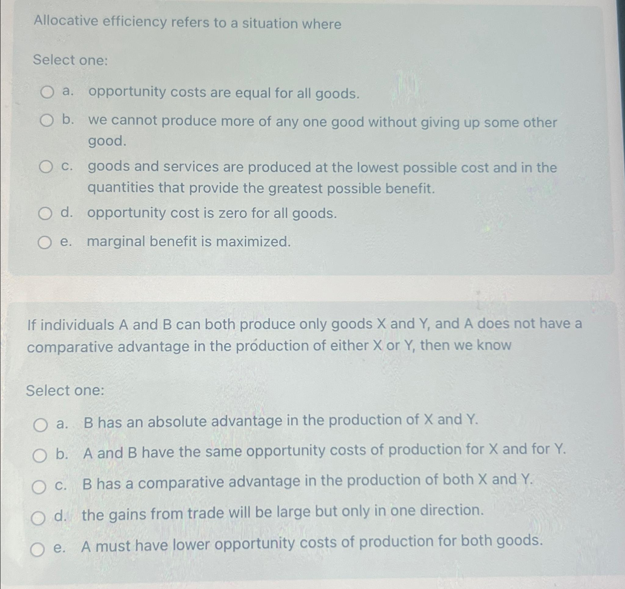 Solved Allocative efficiency refers to a situation | Chegg.com