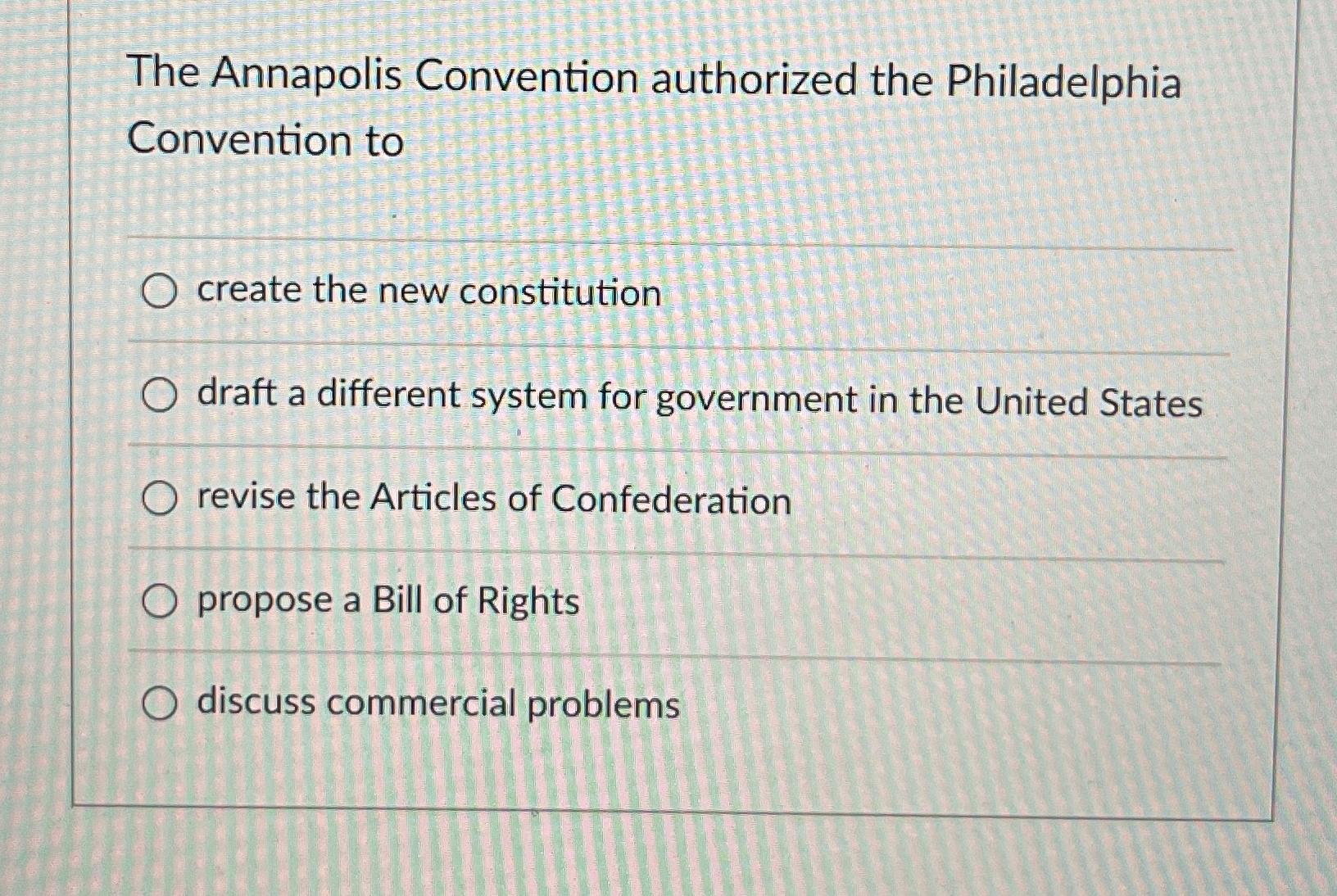 Solved The Annapolis Convention authorized the Philadelphia | Chegg.com