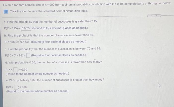 Solved Given a random sample size of n=900 from a binomial | Chegg.com
