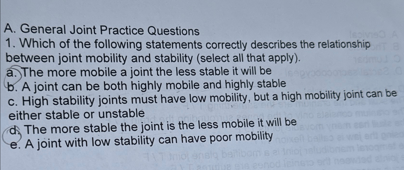 Solved A. ﻿General Joint Practice QuestionsWhich of the | Chegg.com