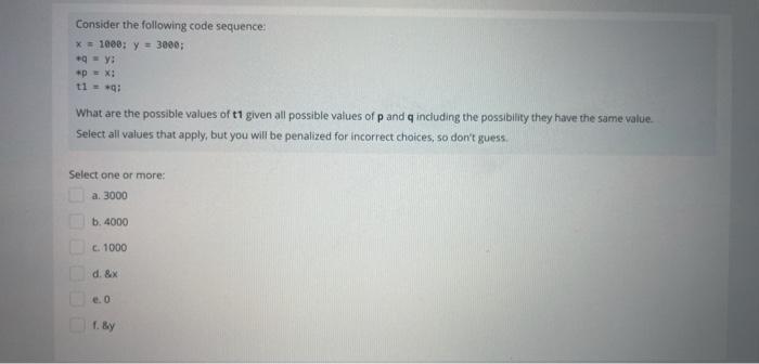Solved Consider the following code sequence: * = 1000: y = | Chegg.com
