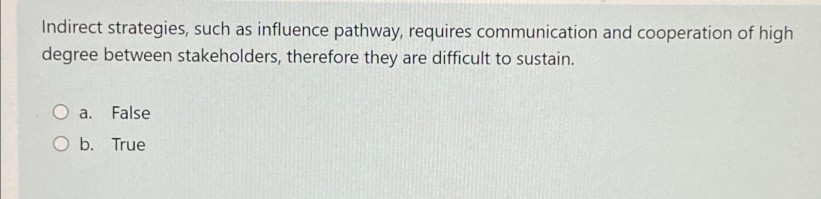 Solved Indirect strategies, such as influence pathway, | Chegg.com
