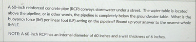 Solved A 60 -inch reinforced concrete pipe (RCP) ﻿corweys | Chegg.com