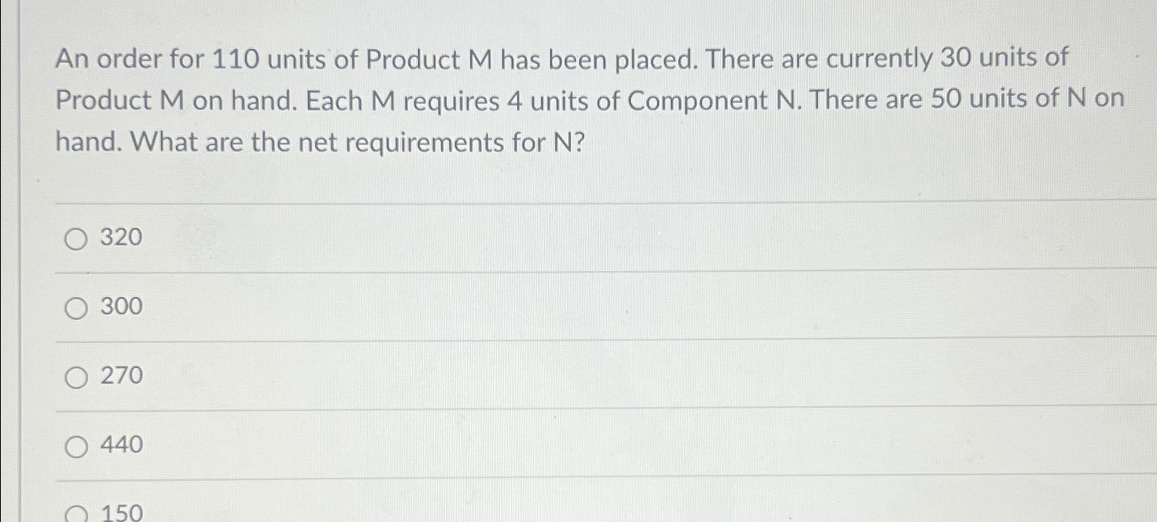 Solved An order for 110 ﻿units of Product M has been placed. | Chegg.com