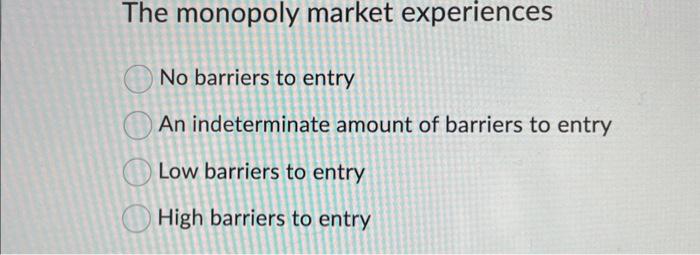 Solved The monopoly market experiences No barriers to entry | Chegg.com
