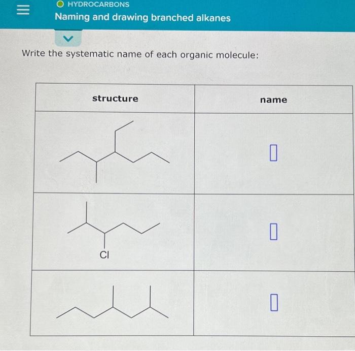 Solved Write the systematic name of each organic molecule: | Chegg.com