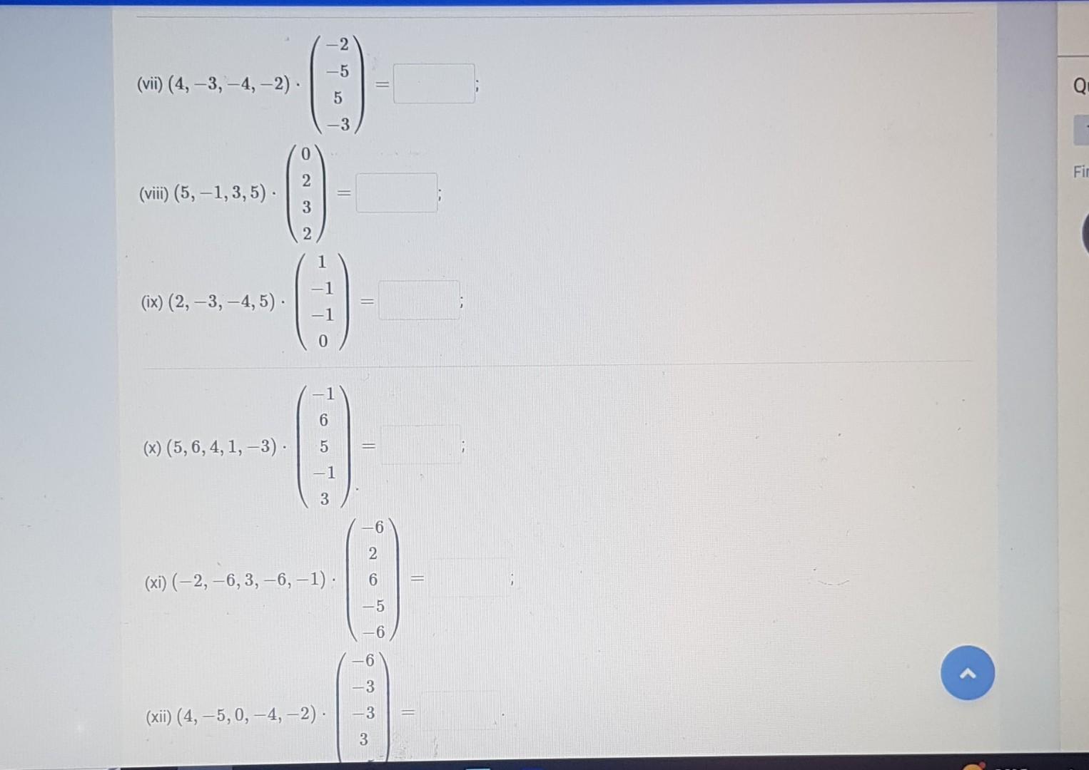 Solved (Dot Product). Find the following dot products of row | Chegg.com
